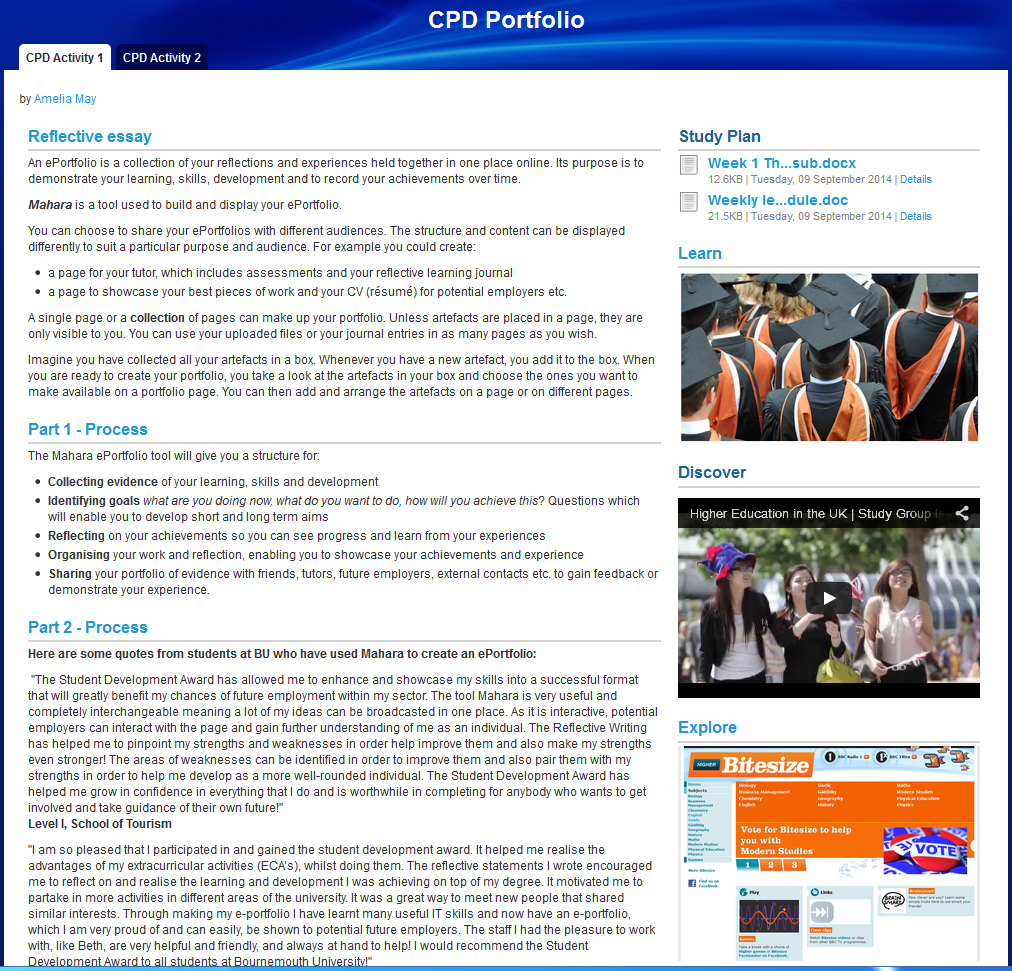 - Example Portfolio - Mahara